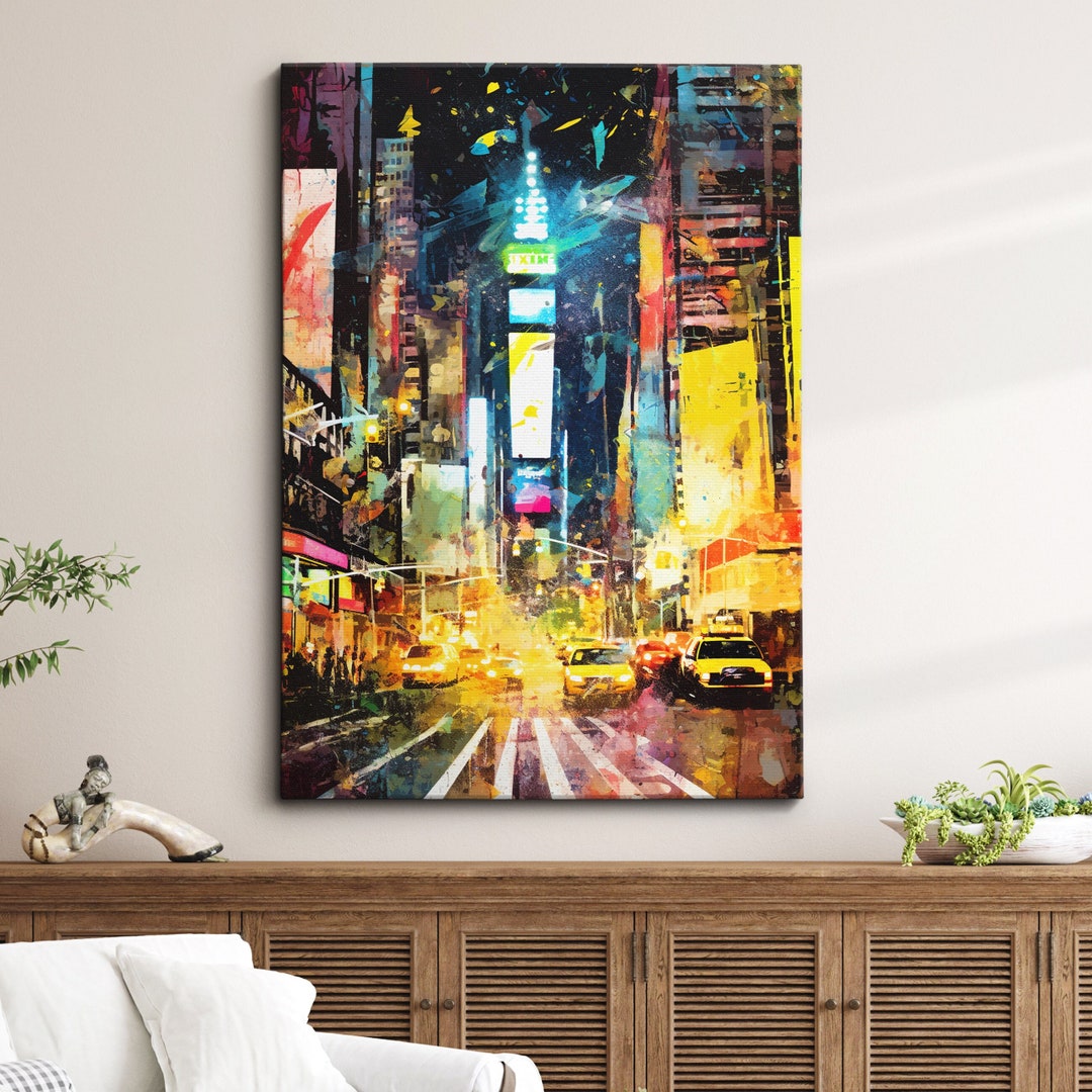 New York Skyline Times Square Abstract Modern Painting America Colorful ...