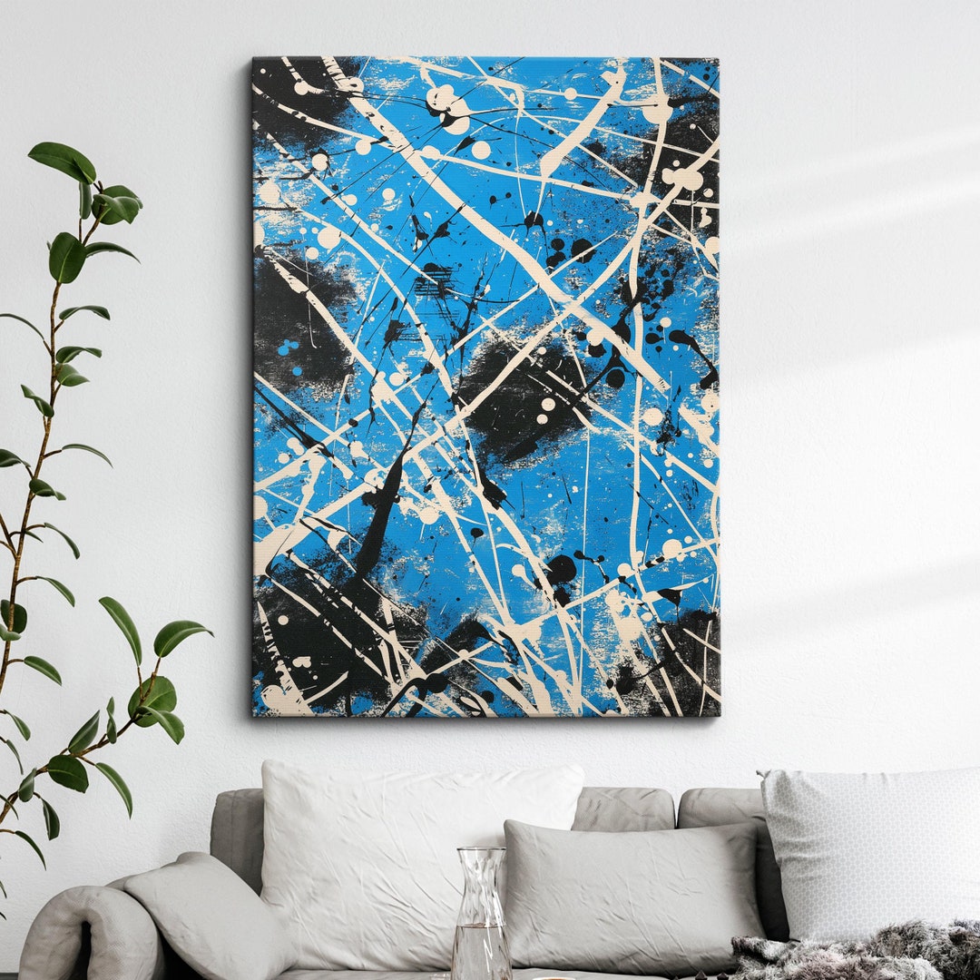 Modern Abstract Blue & Black Free Form Exhibition Oil Painting Wall Art ...
