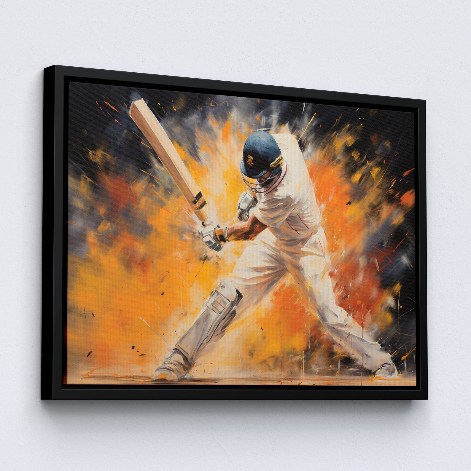 Cricket Player Abstract Oil Painting Sports Wall Art, Framed Canvas ...