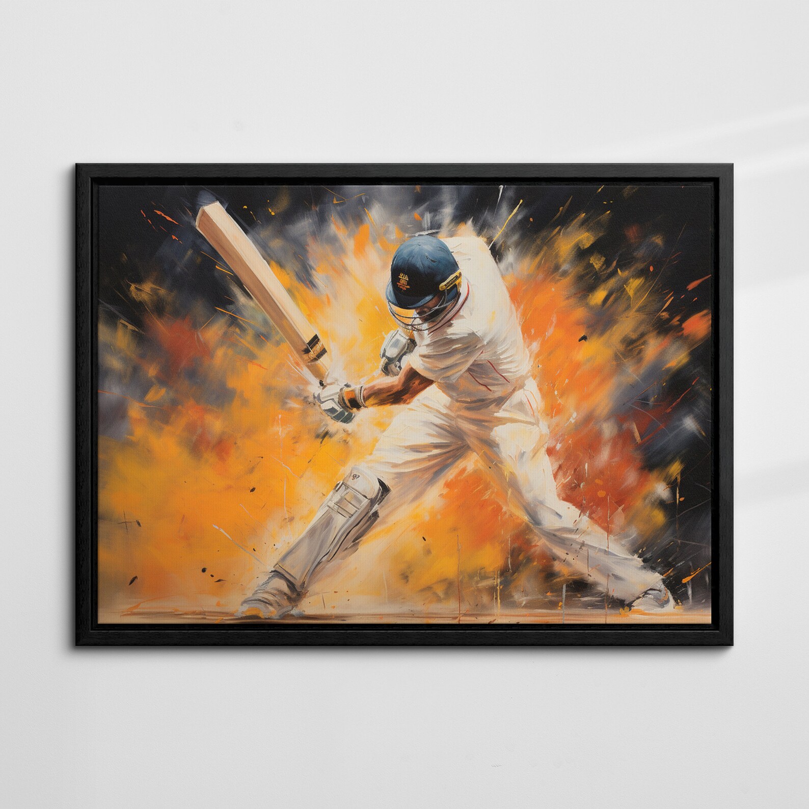 Cricket Player Abstract Oil Painting Sports Wall Art, Framed Canvas ...