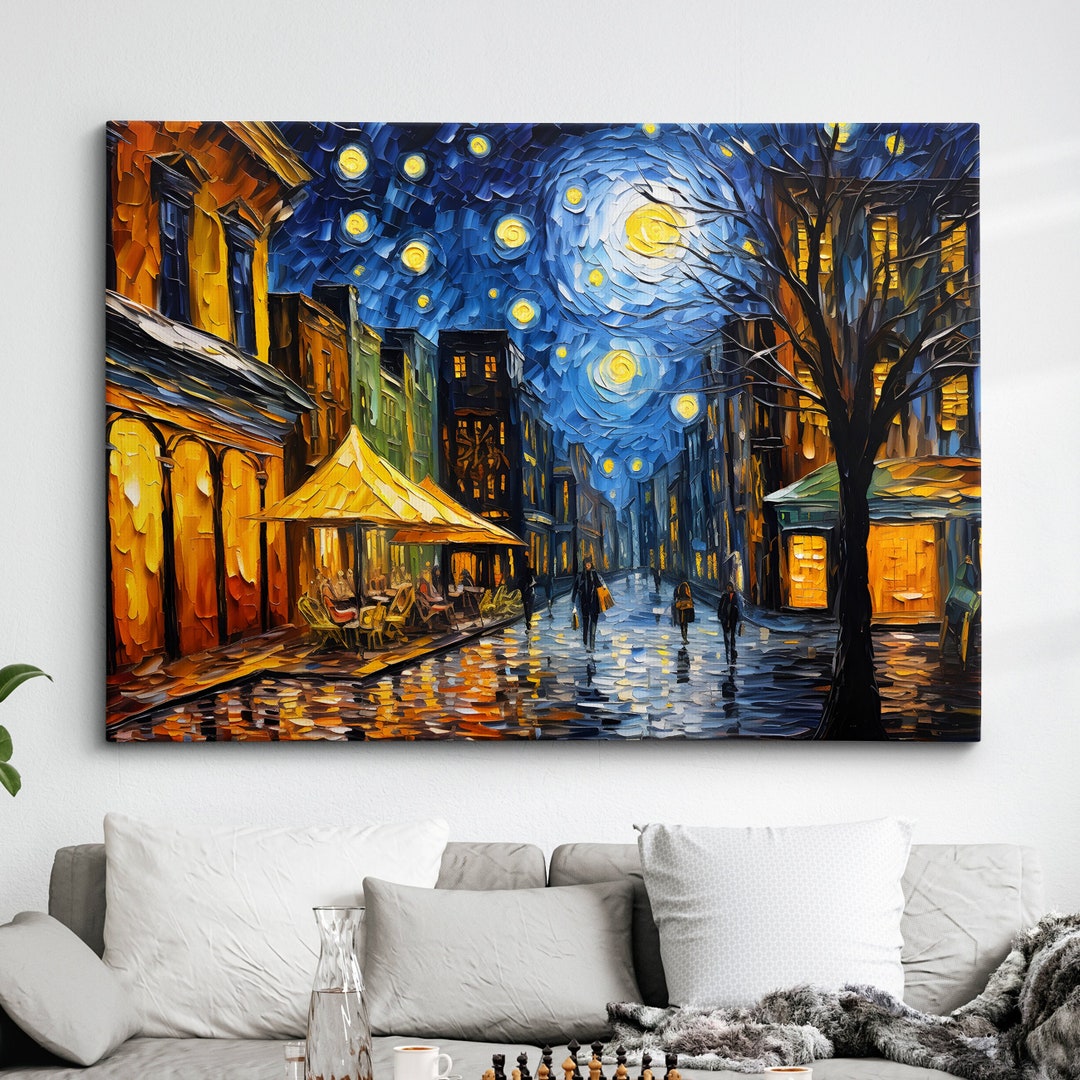 London Market Street Starry Night Style Painting Big Ben UK Van Gogh ...