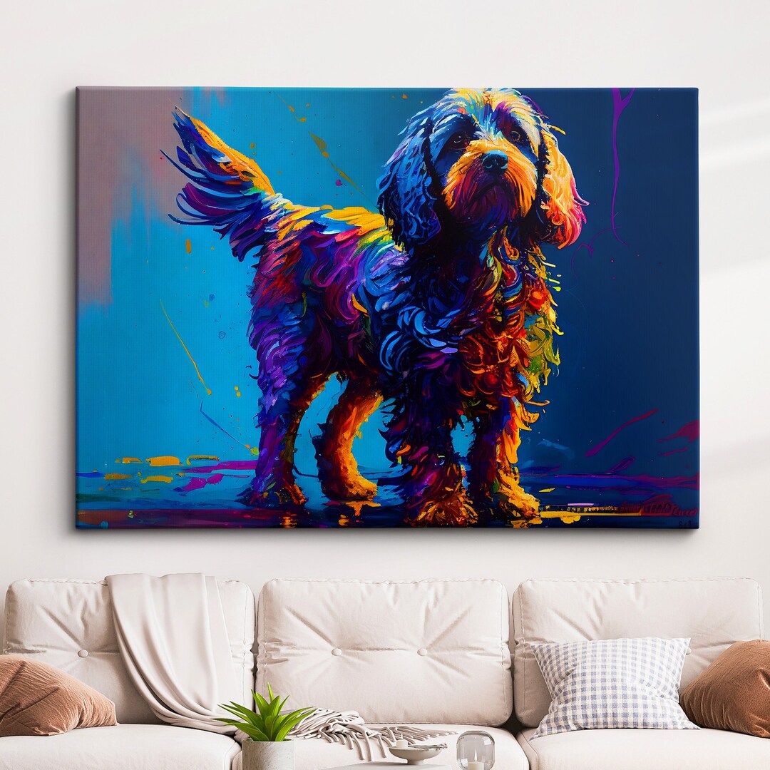 Colorful Cockapoo Dog Pet Abstract Modern Oil Painting Wall Art, Framed ...