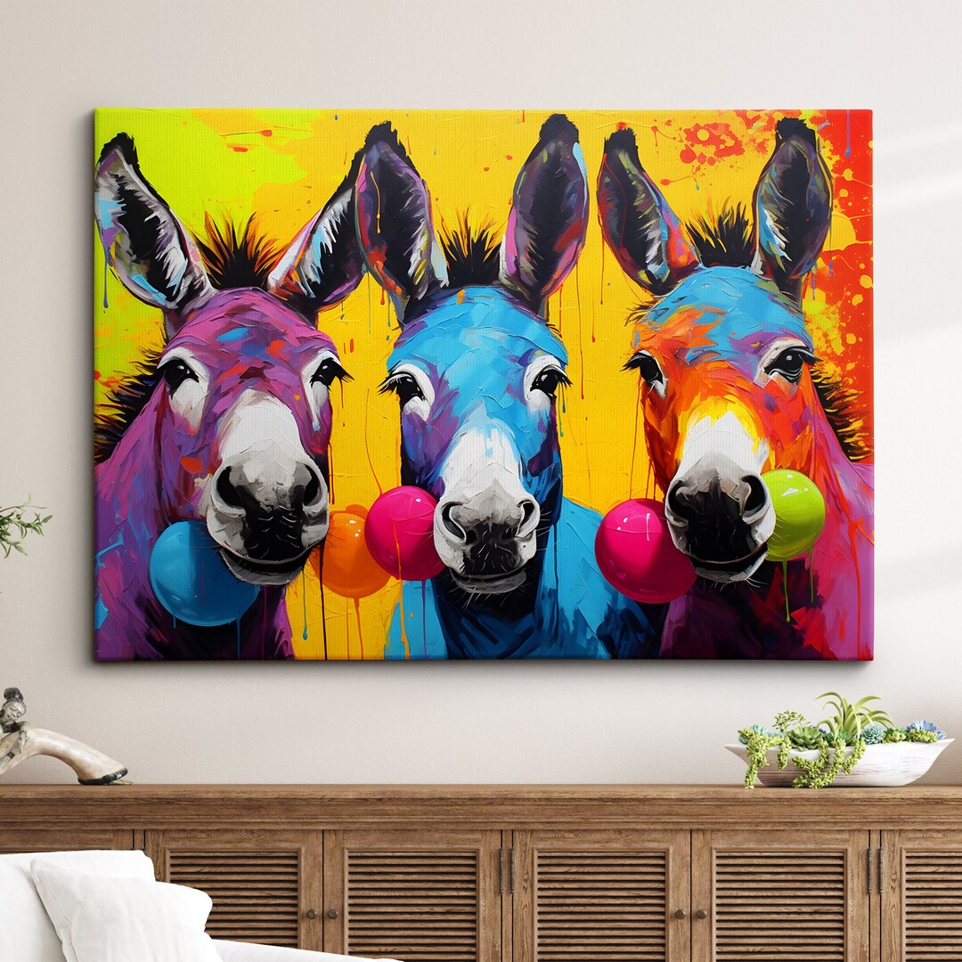 Colorful Donkeys Farm Animal Abstract Oil Painting Paint Splatter Wall ...