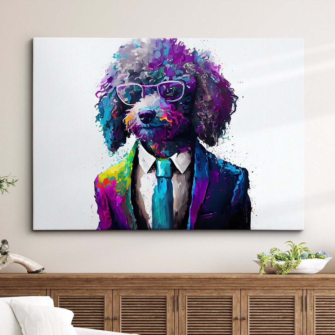 Poodle in Suit and Glasses Dog Pet Abstract Modern Painting Wall Art ...