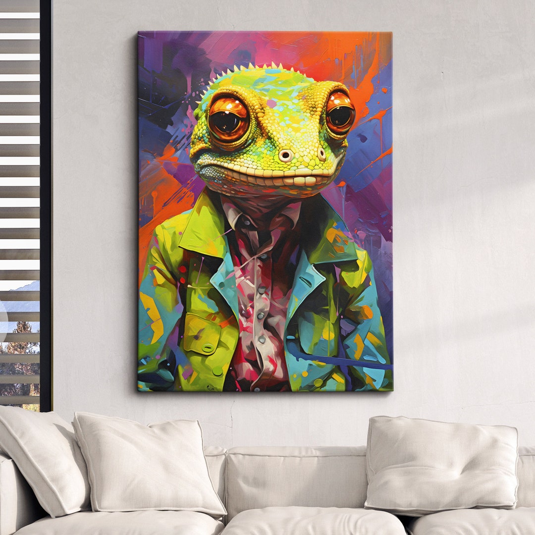 Colorful Gecko Animal Abstract Oil Painting Splatter Style Wall Art ...