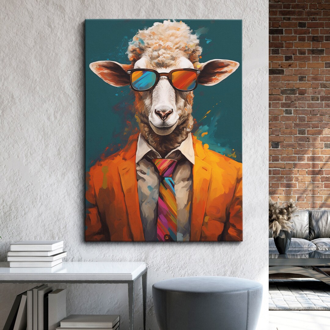 Sheep Wearing a Suit Animal Abstract Oil Painting Splatter Style Wall ...