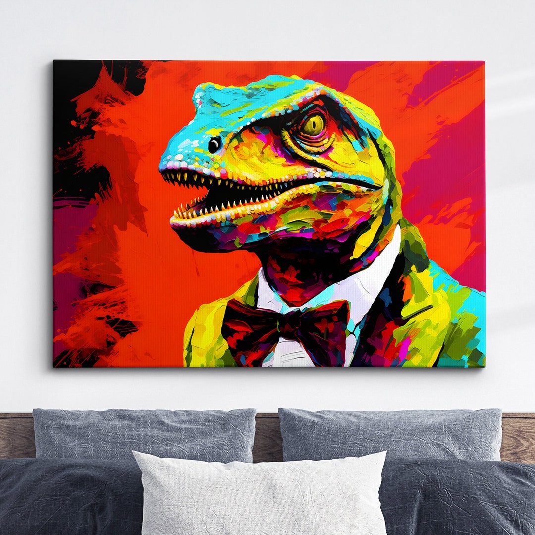 Colorful Tyrannosaurus Rex Dinosaur Oil Painting Paint Splatter Style ...