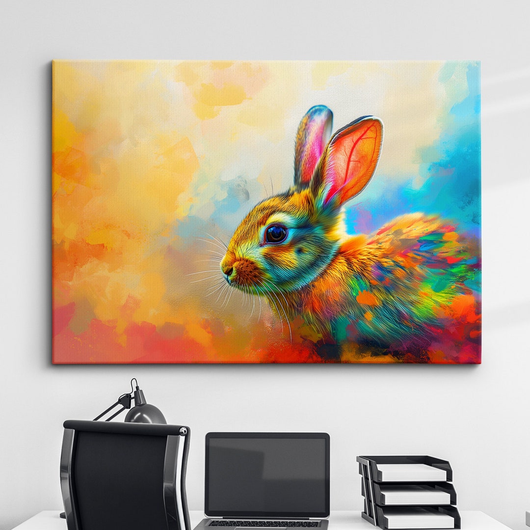 Rainbow Bunny Rabbit Abstract Hare Animal Oil Painting Rainbow Pet Wall ...
