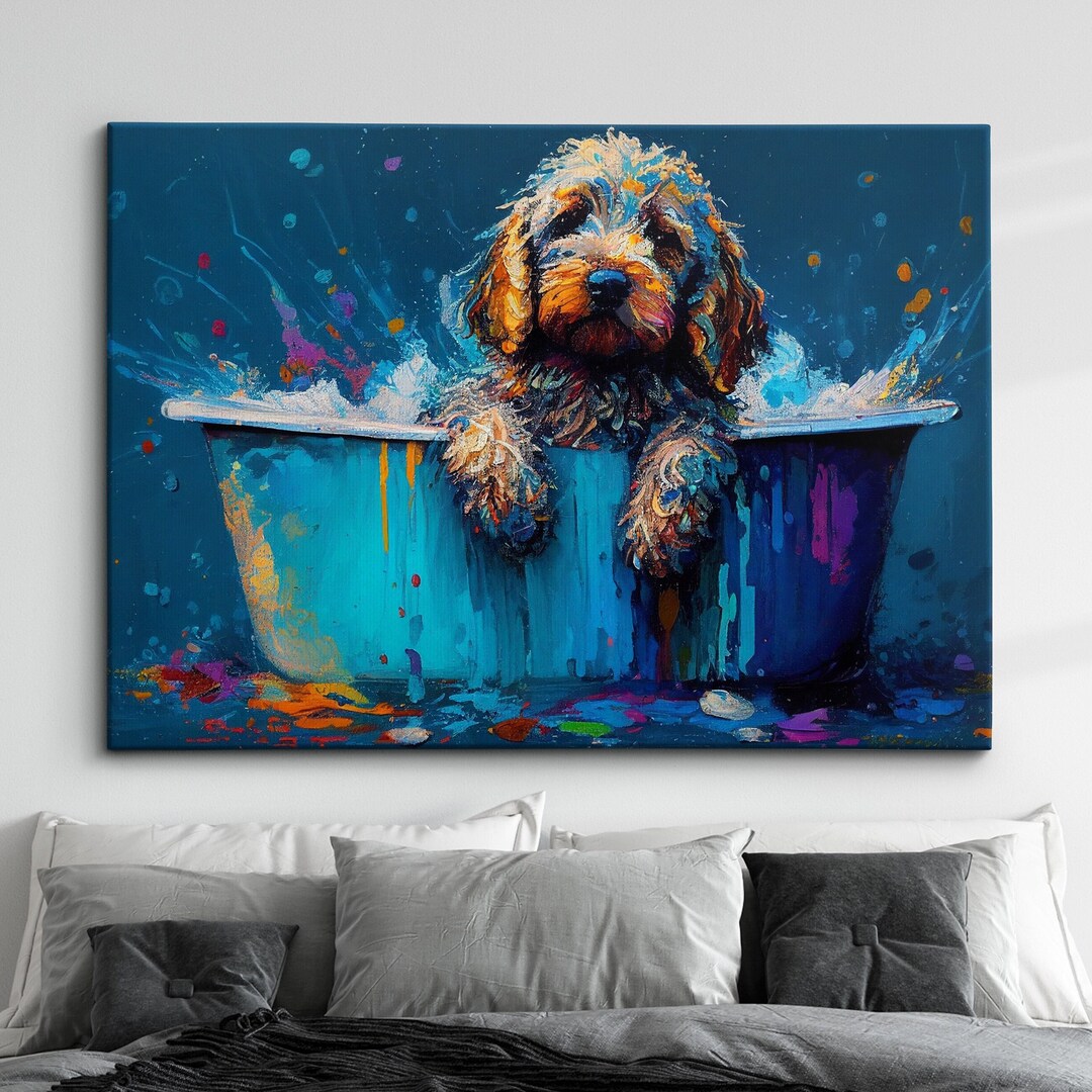 Colorful Cockapoo Dog Pet Abstract Modern Oil Painting Wall Art, Framed ...