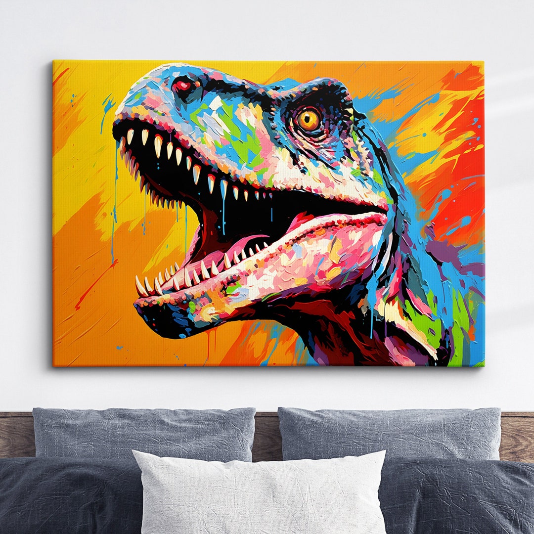 Colorful Tyrannosaurus Rex Dinosaur Oil Painting Paint Splatter Style ...