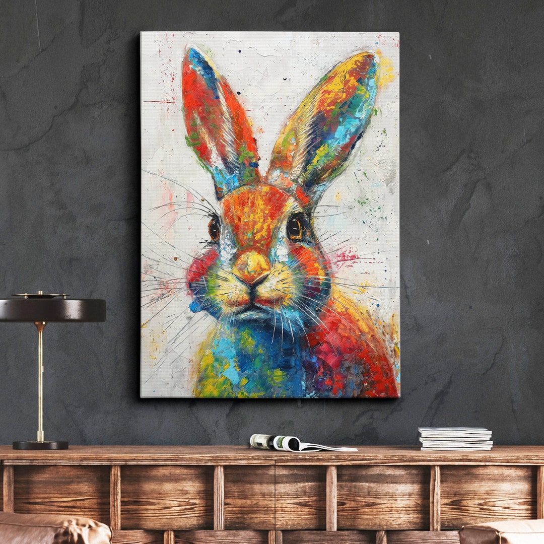 Colorful Rabbit Animal Abstract Oil Painting Splatter Style Wall Art ...