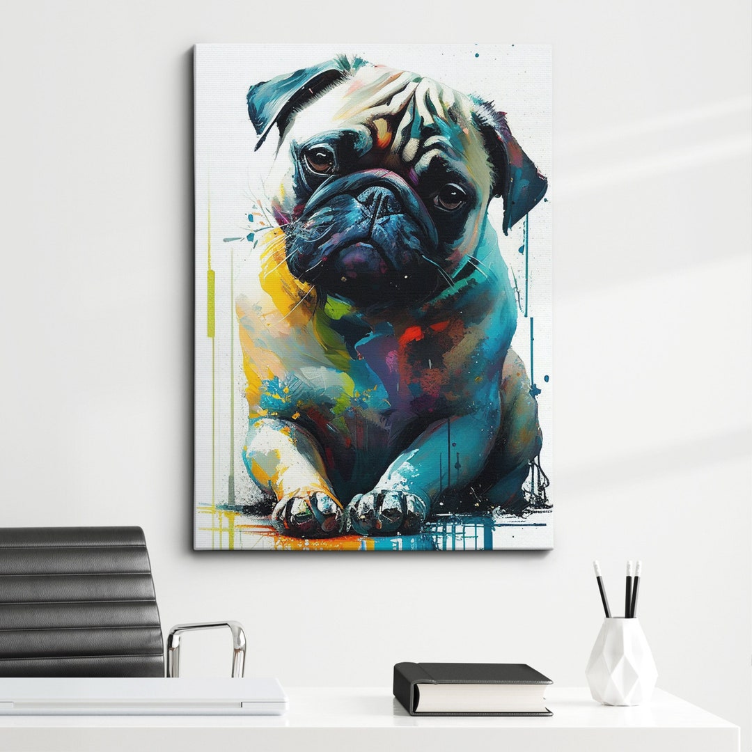 Pug Puppy Dog Animal Abstract Oil Painting Splatter Dripping Style Wall ...