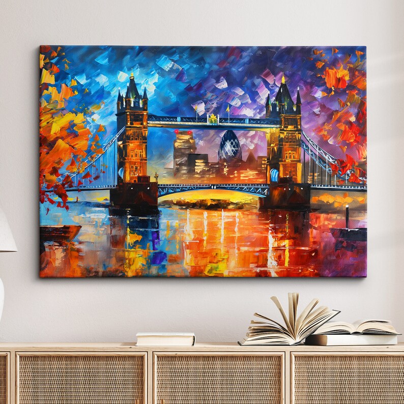 London Tower Bridge Landmark Oil Painting Style Wall Art, Framed ...