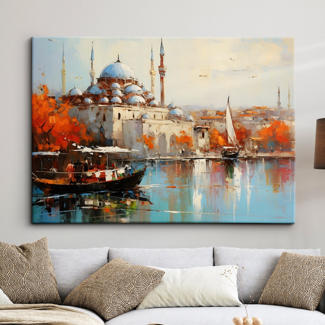 Istanbul River Mosque Turkey City Landmark Oil Painting Style Wall Art ...