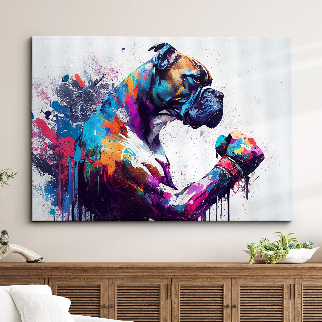Boxer Boxing Gloves Abstract Dog Pet Animal Painting Splatter Wall Art ...