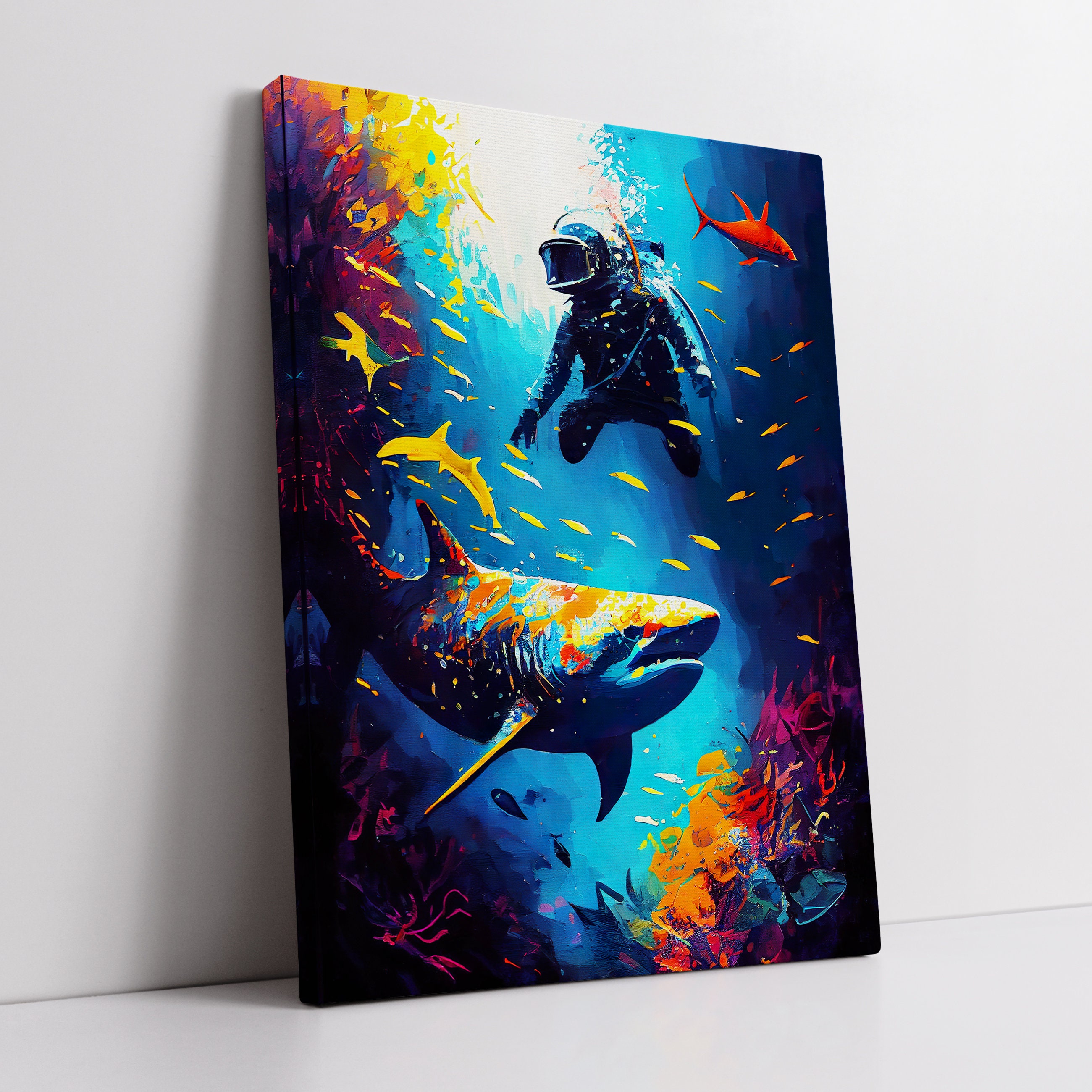 Scuba Diver Ocean Sea Abstract Oil Painting Paint Colorful Splatter ...
