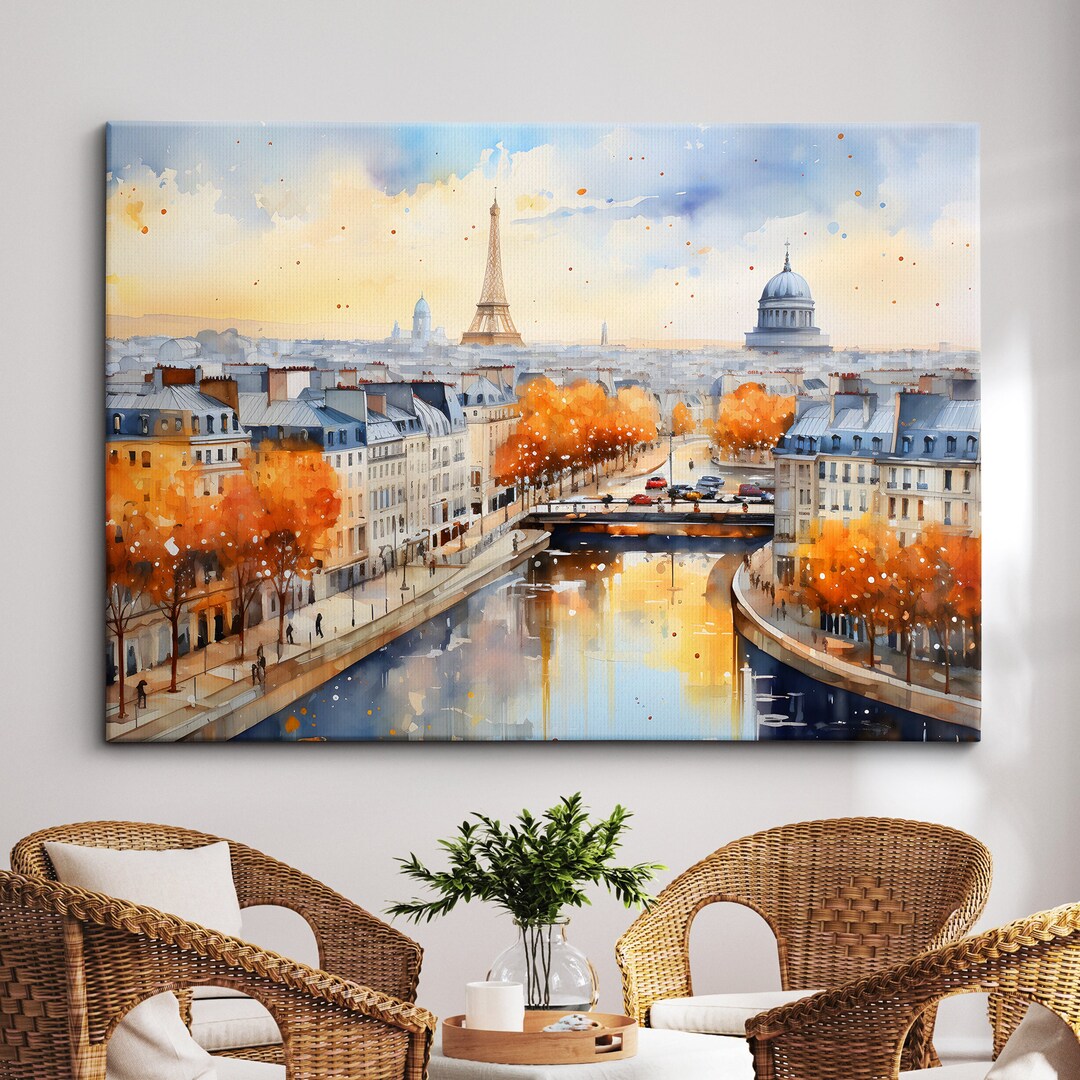 Paris France Eiffel Tower Cityscape Landmark Oil Painting Watercolor ...