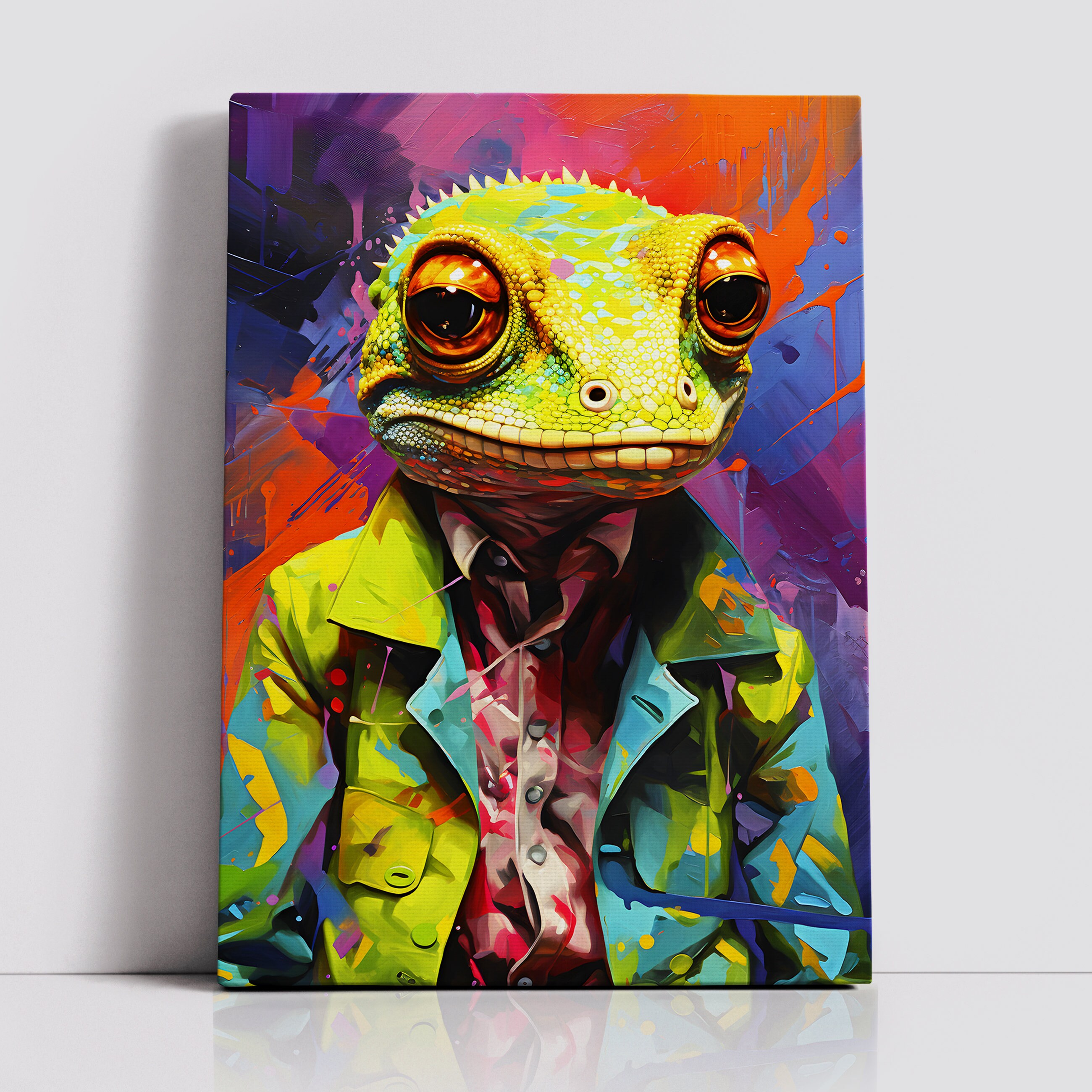 Colorful Gecko Animal Abstract Oil Painting Splatter Style Wall Art ...