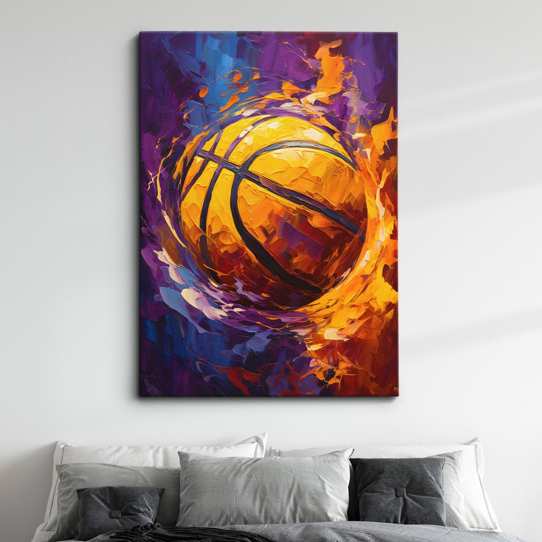 Basketball Abstract Sports Oil Painting Splatter Style Wall Art Framed ...