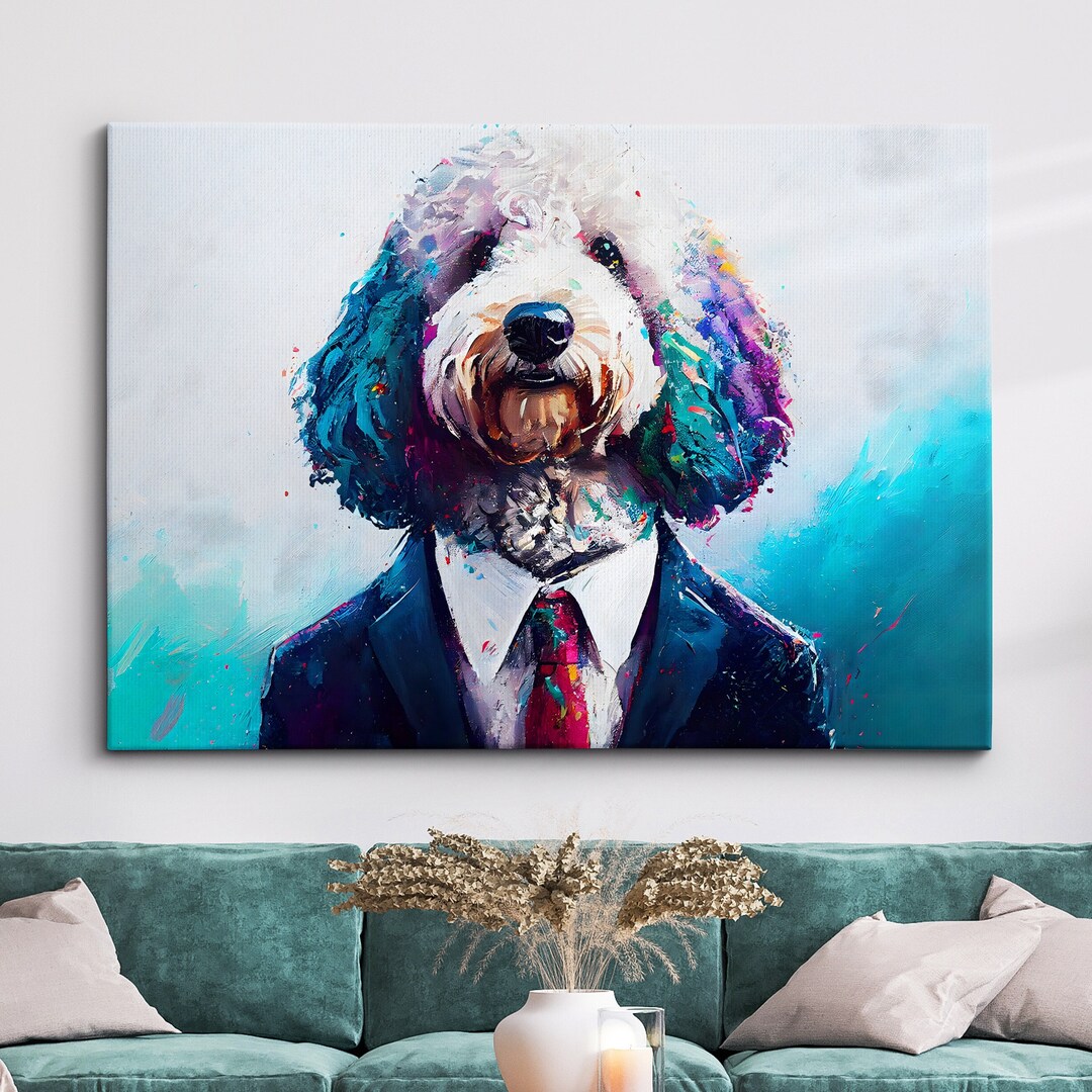 Poodle in Suit and Tie Dog Pet Abstract Modern Painting Wall Art ...