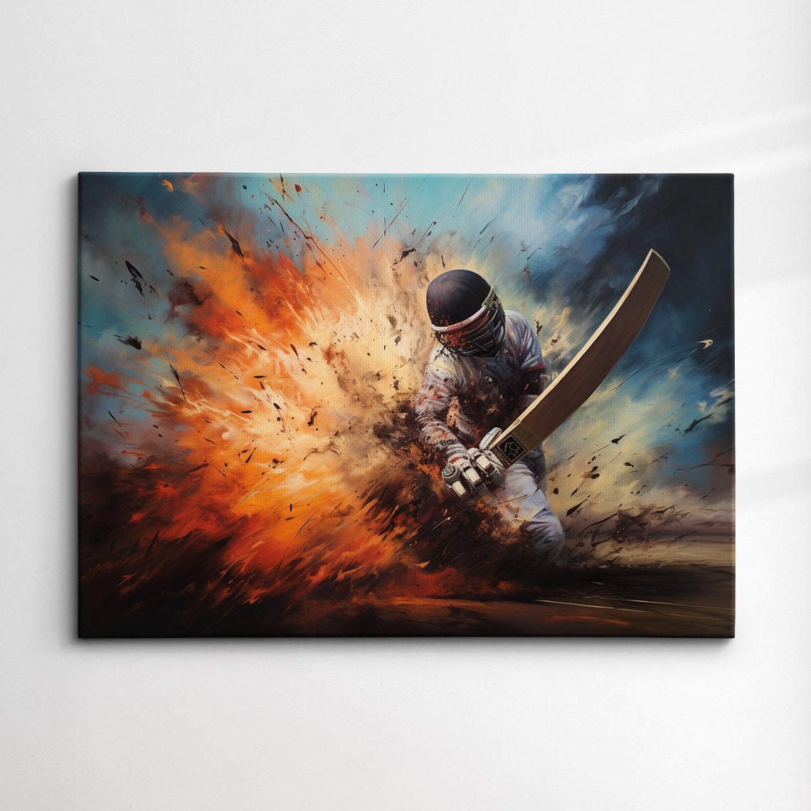Cricket Player Abstract Oil Painting Sports Wall Art, Framed Canvas ...