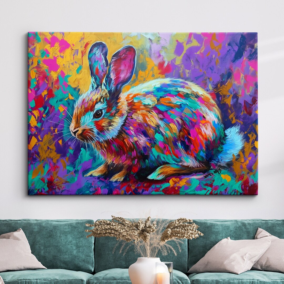 Rainbow Bunny Rabbit Abstract Hare Animal Oil Painting Rainbow Pet Wall ...
