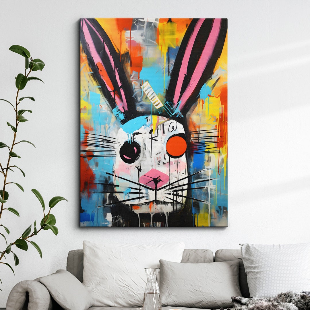 Colorful Bunny Picasso Basquiat Abstract Oil Painting Style Wall Art ...