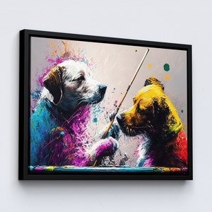 Colorful Dogs Playing Snooker Pet Abstract Modern Oil Painting Wall Art ...