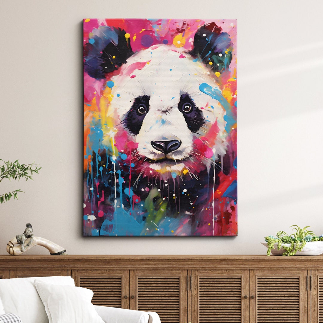 Colorful Panda Animal Abstract Oil Painting Splatter Style Wall Art ...