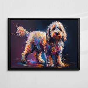 Colorful Cockapoo Dog Pet Abstract Modern Oil Painting Wall Art, Framed ...