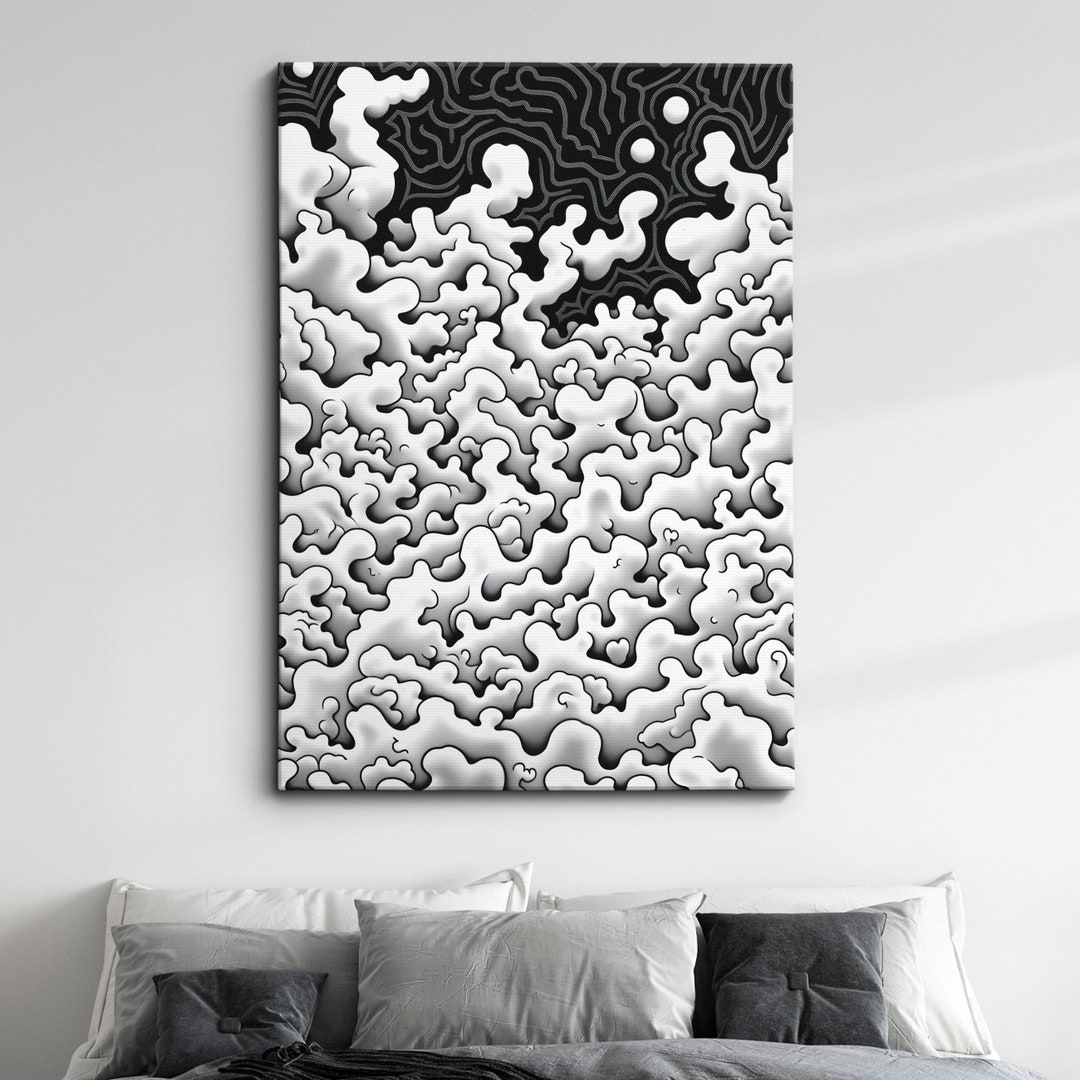 White and Black 3D Slime Pattern Abstract Painting Black White Style ...