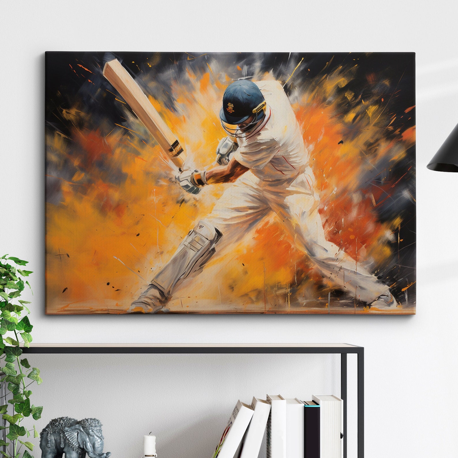Cricket Player Abstract Oil Painting Sports Wall Art, Framed Canvas ...