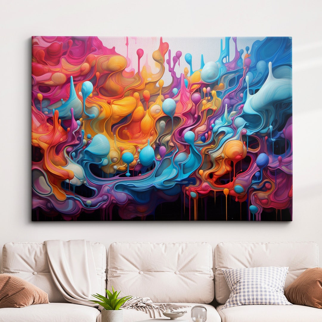 Colorful Pastel Bubbles Abstract Oil Painting Splatter Style Wall Art ...