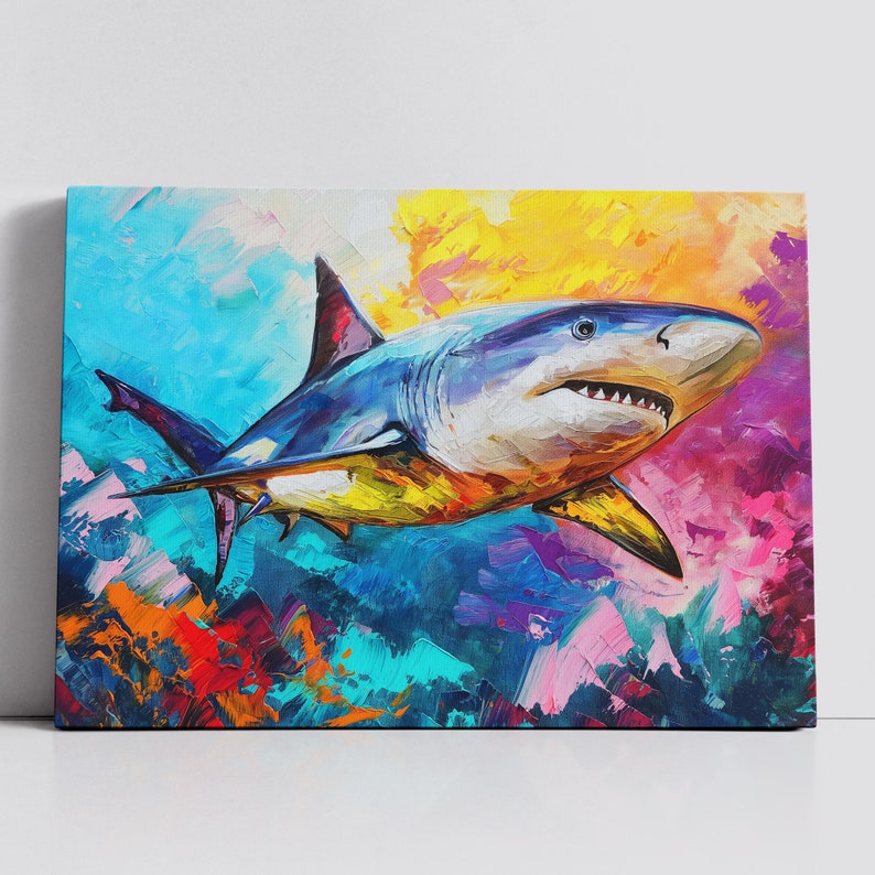 Shark Sea Animal Abstract Oil Painting Colourful Paint Splatter Style ...