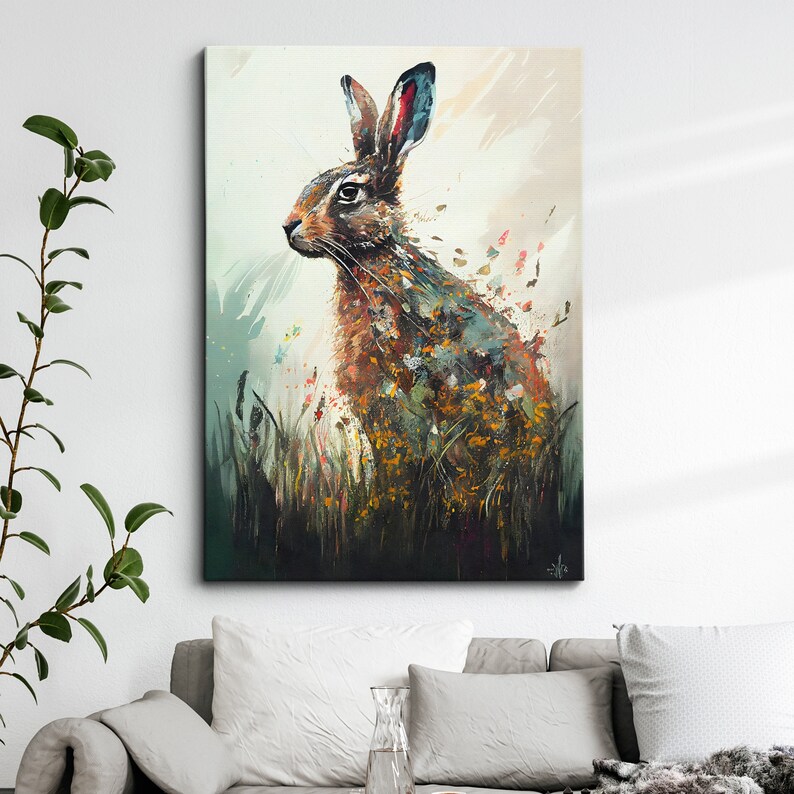 Bunny Rabbit Abstract Hare Animal Oil Painting Rainbow Pet - Etsy