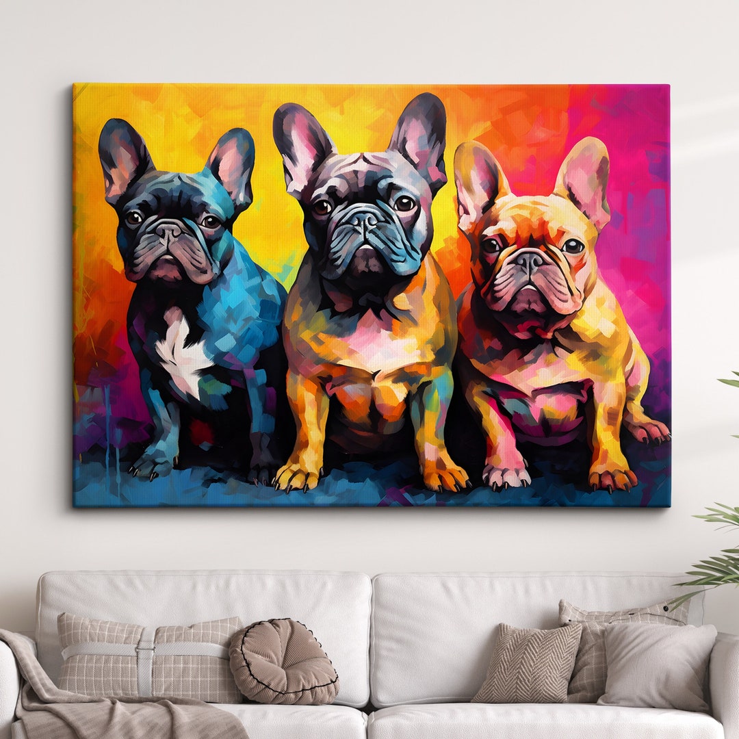 Colorful French Bulldogs Abstract Oil Painting Paint Splatter Style ...