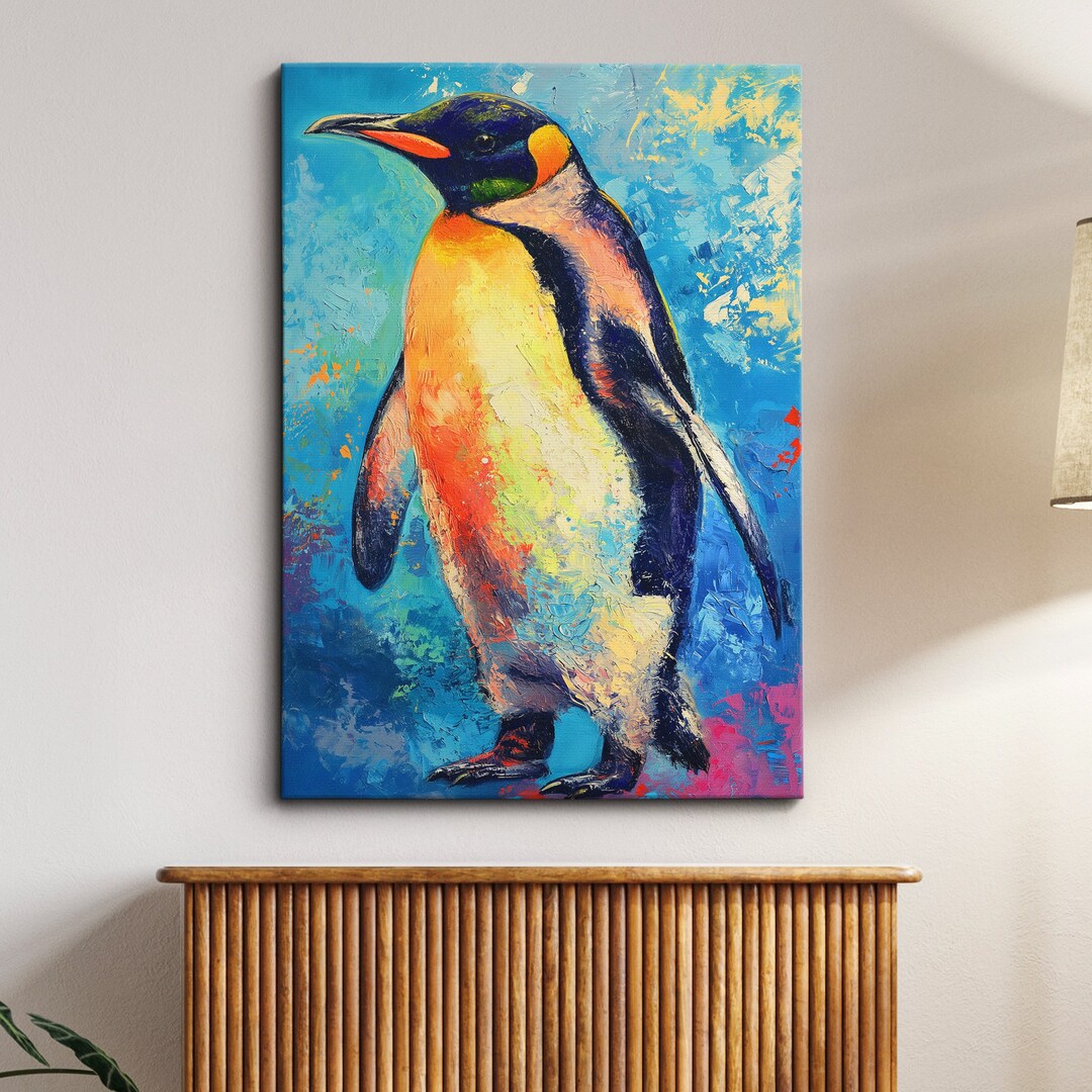 Beautiful Penguin Abstract Bird Animal Sea Oil Painting Splatter Style ...