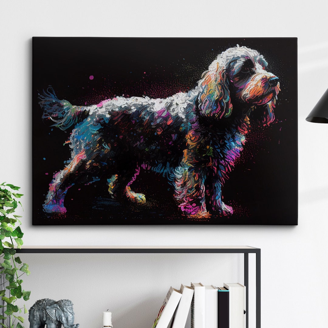 Colorful Cockapoo Dog Pet Abstract Modern Oil Painting Wall Art, Framed ...