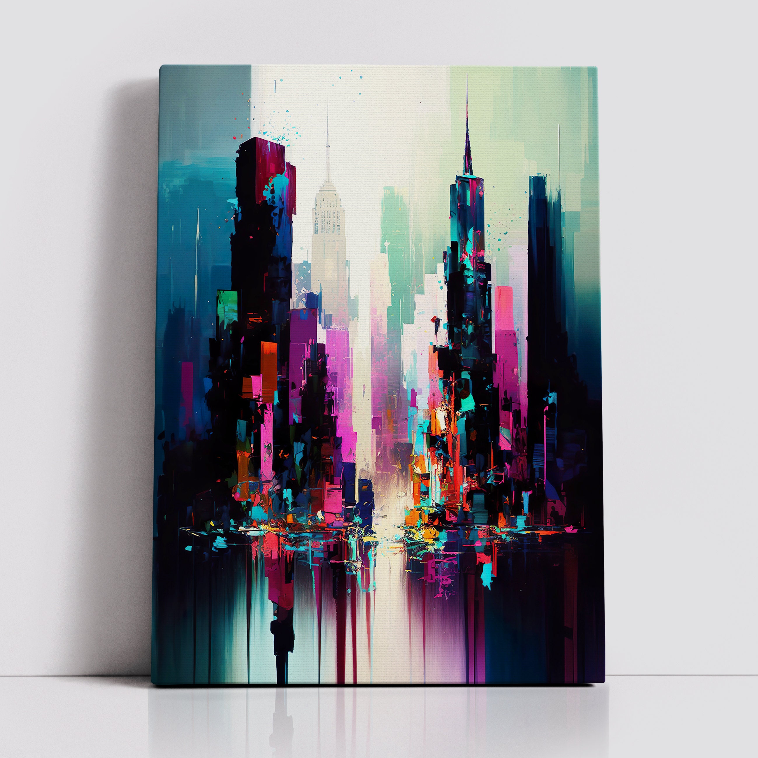New York Skyline Times Square Abstract Modern Painting America Colorful ...