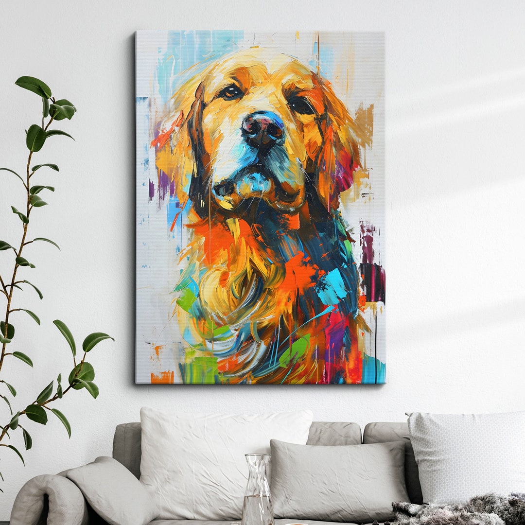 Golden Retriever Fun Animal Dog Pet Lover Abstract Oil Painting Wall ...