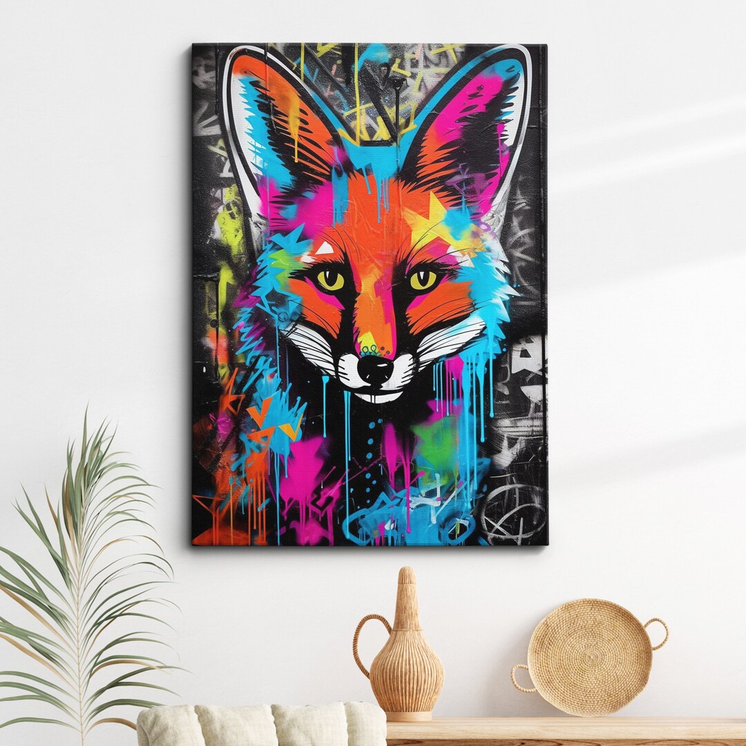 Colorful Fox Graffiti Abstract Oil Painting Splatter Style Wall Art ...