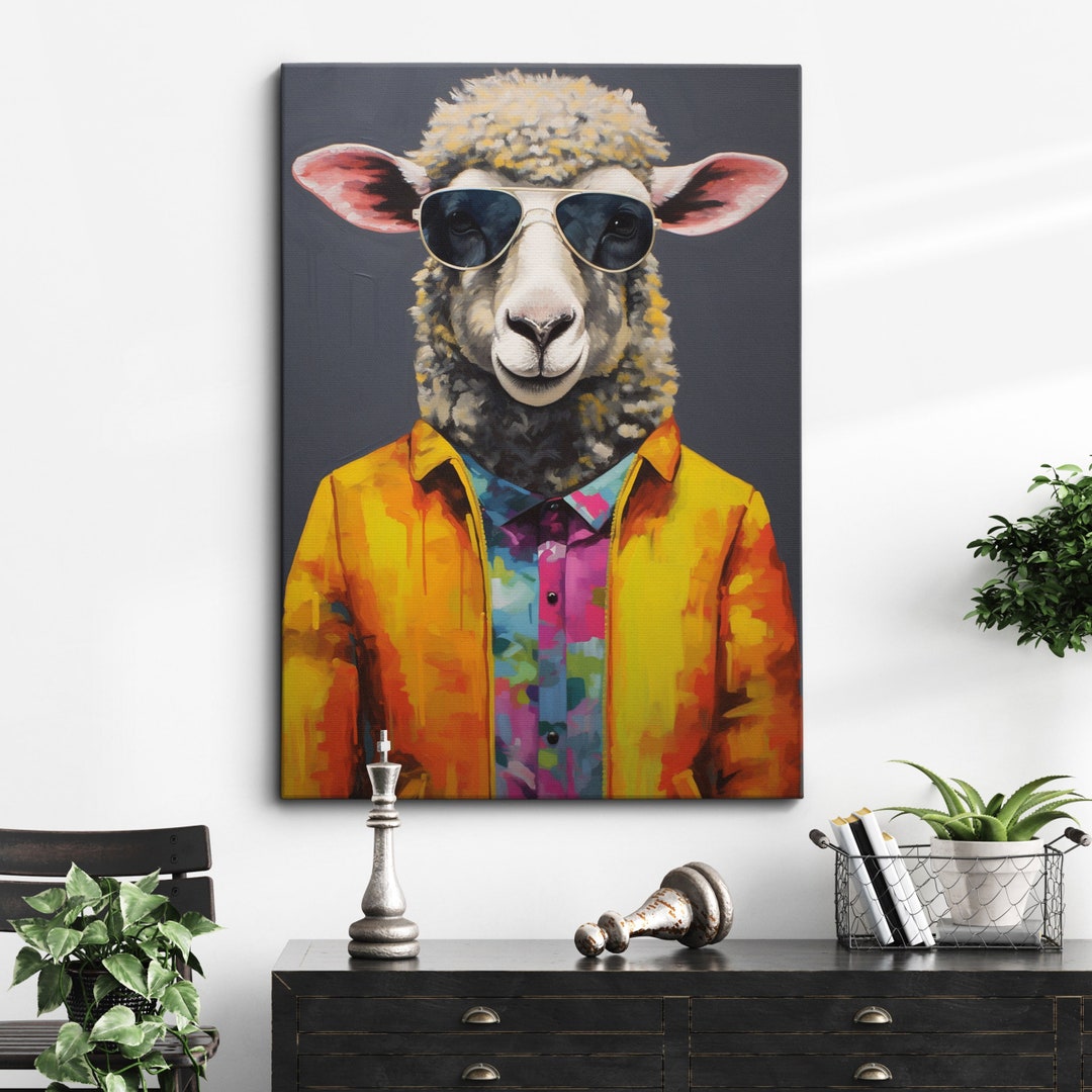 Sheep Wearing a Suit Animal Abstract Oil Painting Splatter Style Wall ...