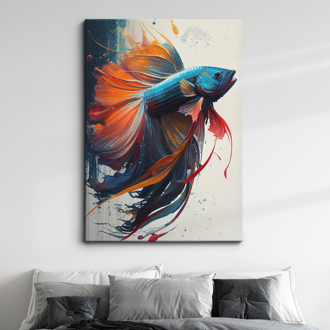 Betta Fighting Fish Aquarium Swimming Painting Splatter Wall Art Framed ...