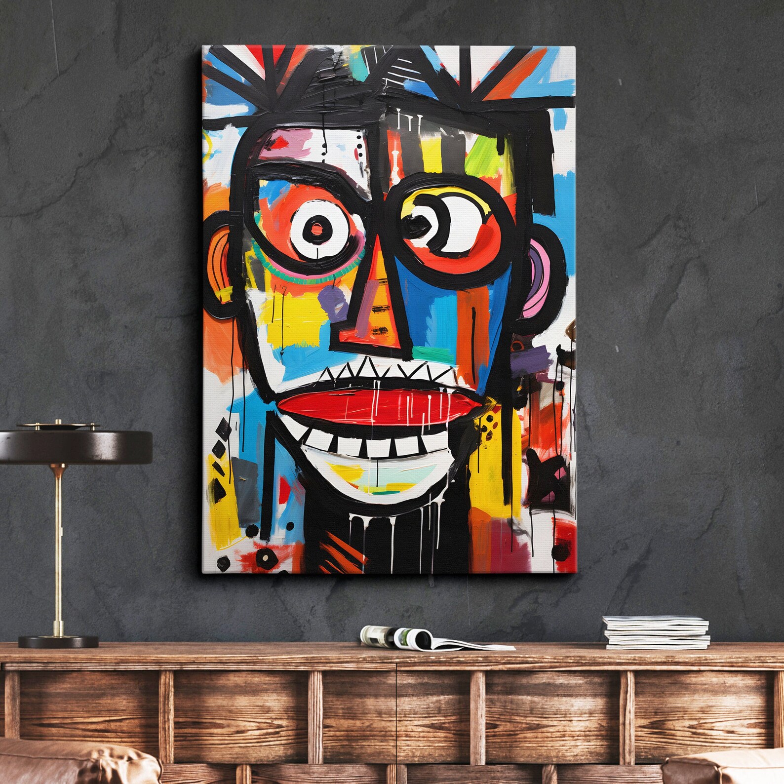 Abstract Funny Face Picasso Basquiat Oil Painting Style Wall Art ...