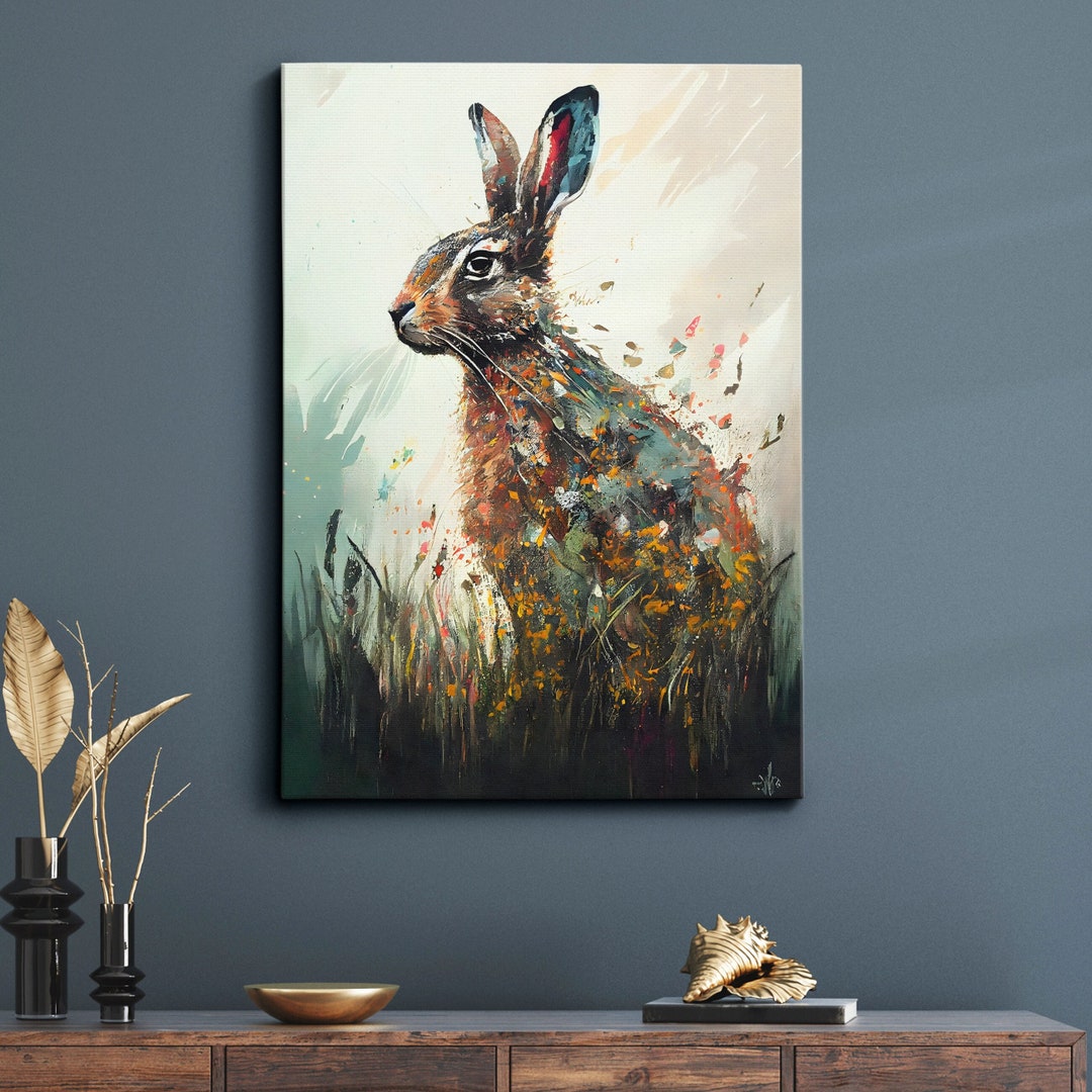 Bunny Rabbit Abstract Hare Animal Oil Painting Rainbow Pet Splatter ...