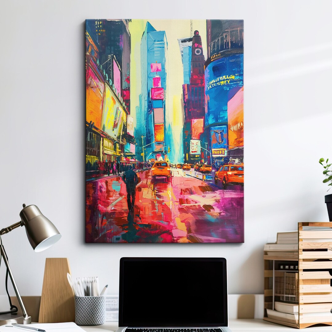 New York Skyline Times Square Abstract Modern Painting America Colorful ...