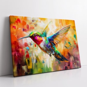 Hummingbird Abstract Bird Oil Painting Splatter Style Pet Animal Flying ...
