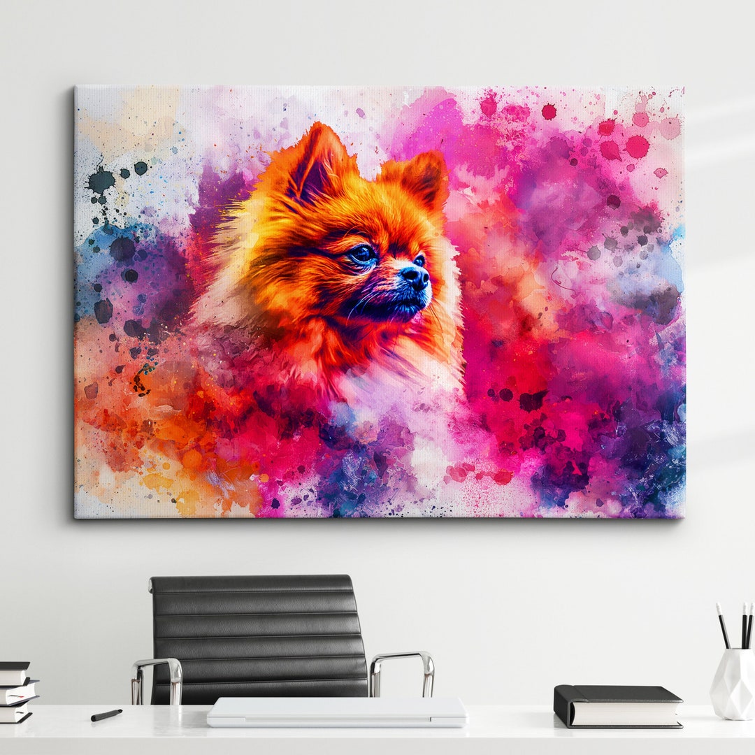 Colorful Pomeranian Dog Pet Abstract Modern Oil Painting Wall Art ...