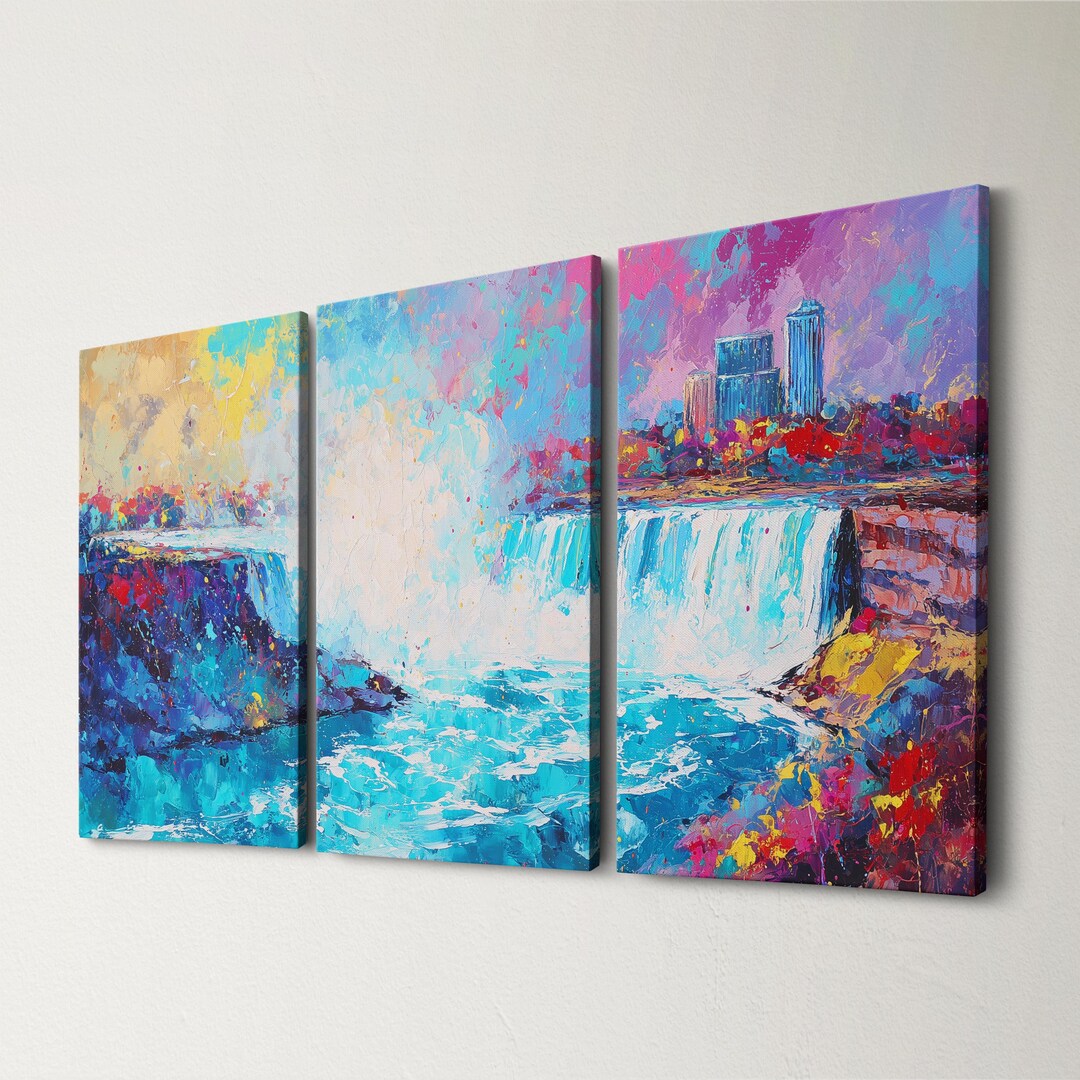 Niagara Falls 3 Panel Split Canvas Wall Art · Canada Waterfall Painting ...