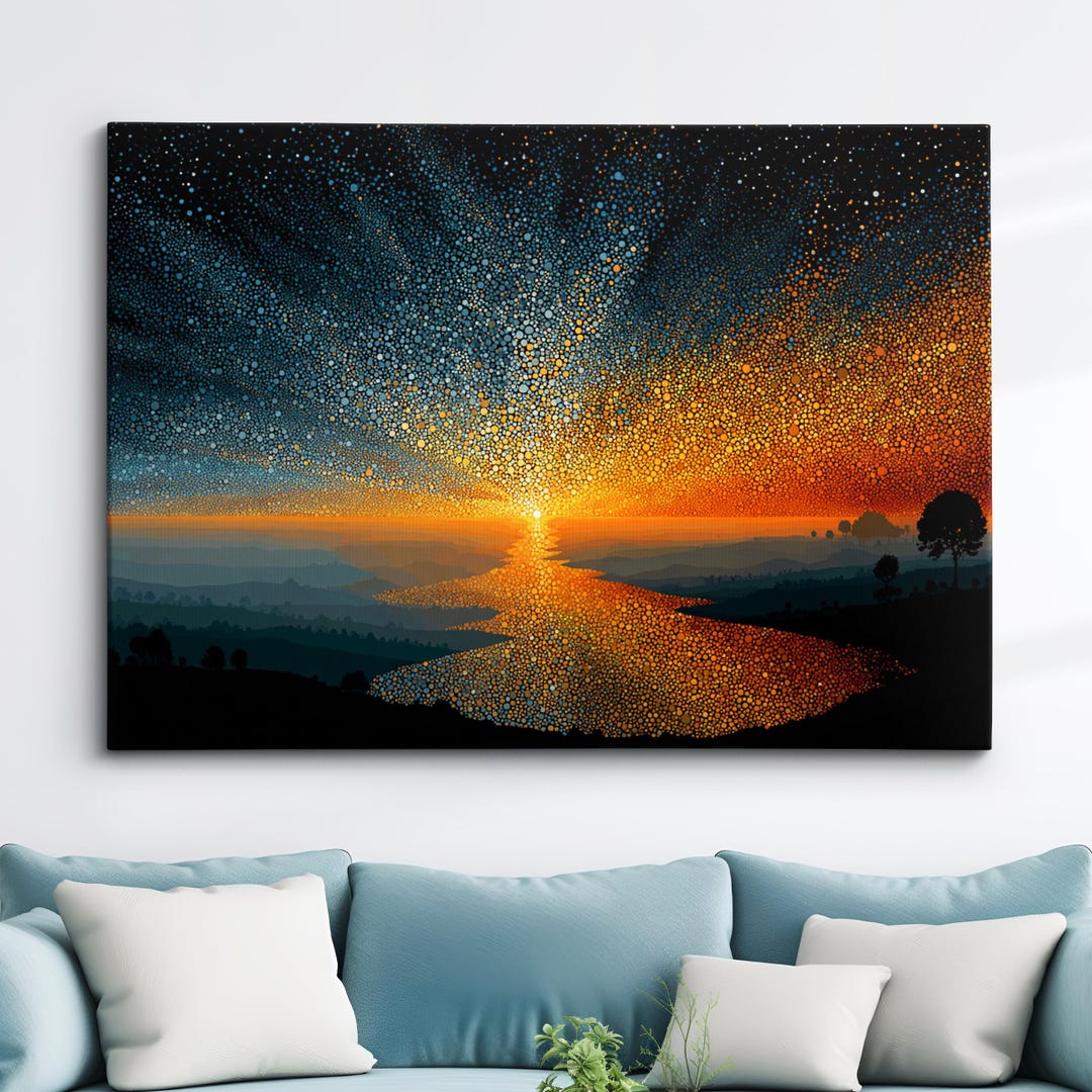 Modern Abstract Sunset Spotted Minimalist Dot Oil Painting Wall Art ...